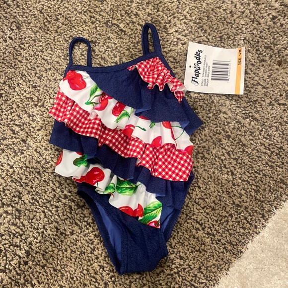 Flapdoodles | Swim | 2m Baby Girl Swimsuit Ruffle Cherry Print Bnwt ...